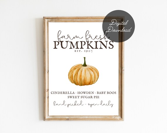 Farm Fresh Pumpkin Printable Sign Digital Download Autumn - Etsy