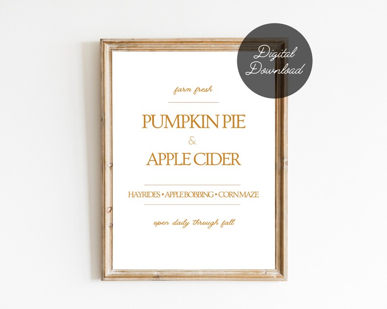 Fall Printable Sign Digital Download Pumpkin Pie Apple Cider - Etsy