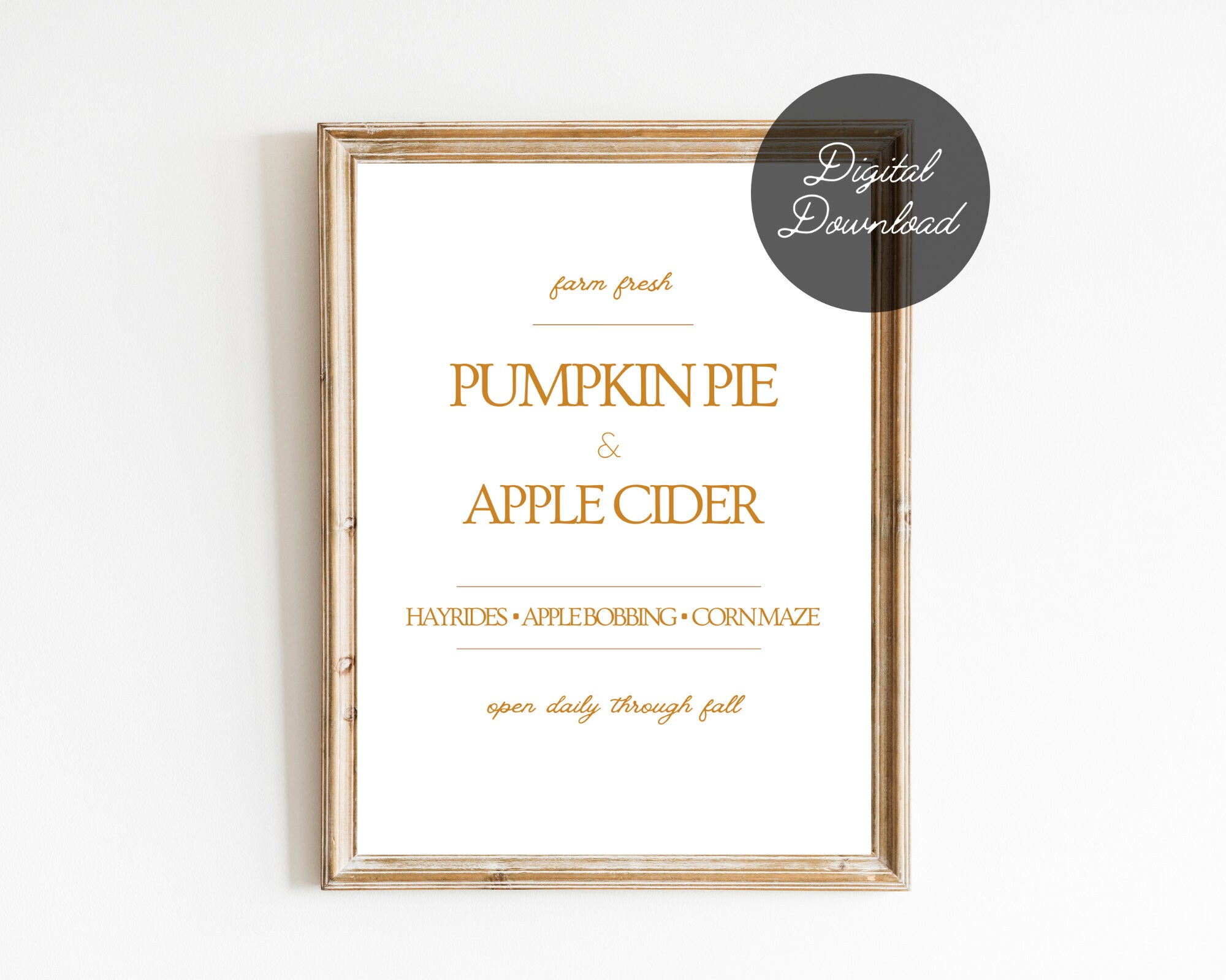 Fall Printable Sign | Digital Download Pumpkin Pie Apple Cider Autumn ...