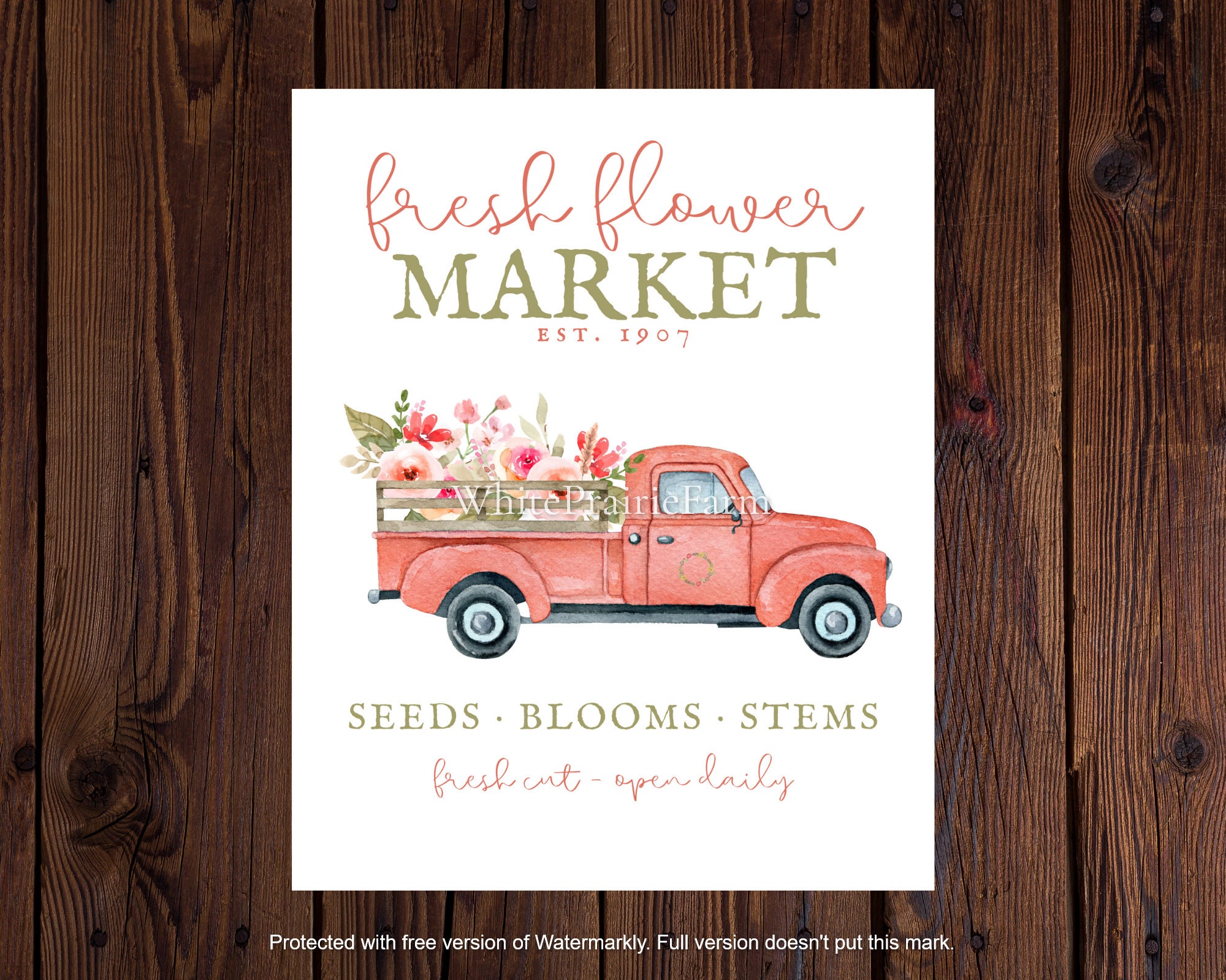 Fresh Flower Market Printable Sign Digital Download Truck Print 8x10 ...