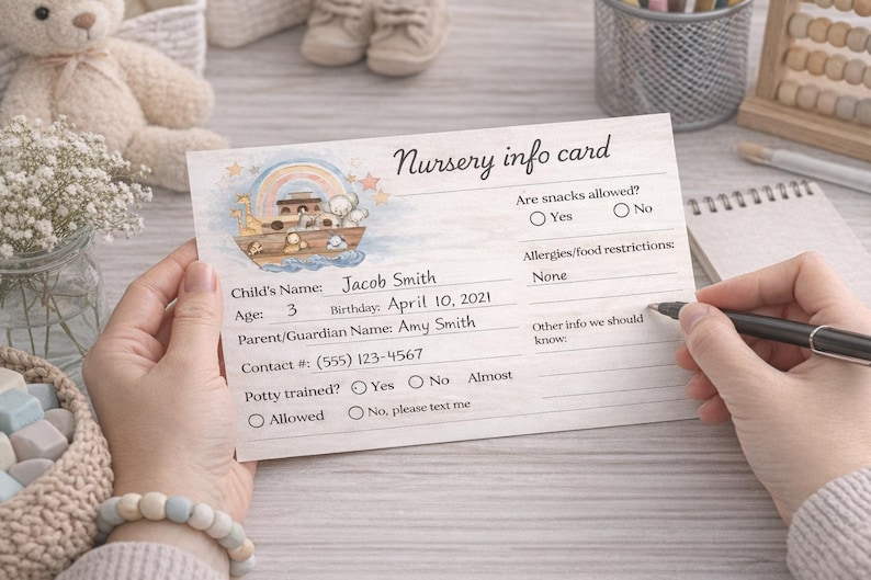 Nursery Information Card Printable | Childcare Intake Form | Daycare ...