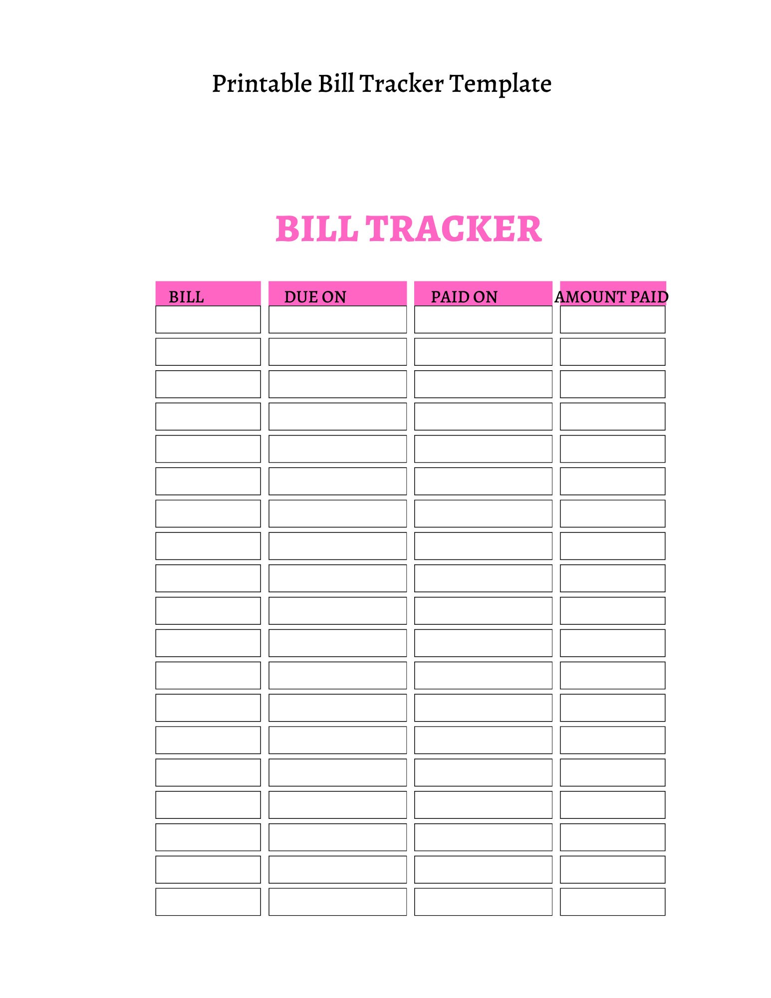 Printable Bill Tracker - Instant Download - Etsy