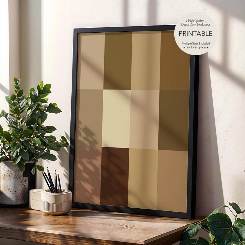 Boho Earth Tone Blocks Printable Wall Art Minimalist Abstract Neutral ...