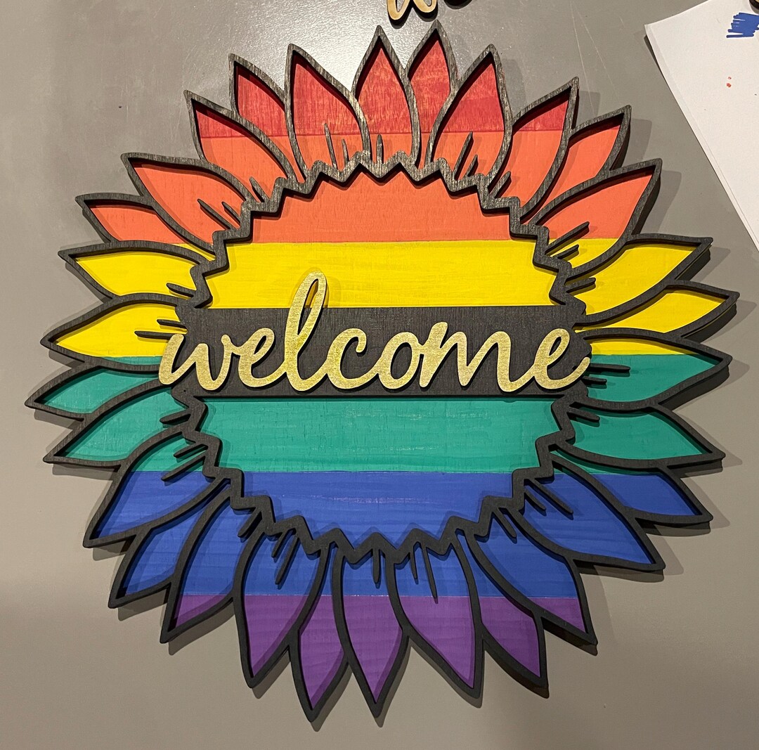 Vibrant Sunflower LGBTQAI+ Rainbow Welcome Sign - Inclusive Decor for ...