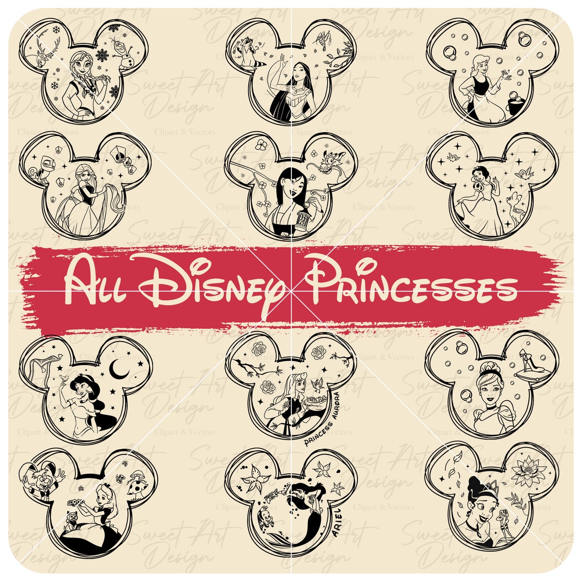All Disneyy Princesses SVG Princesses Bundle SVG Princesses - Etsy