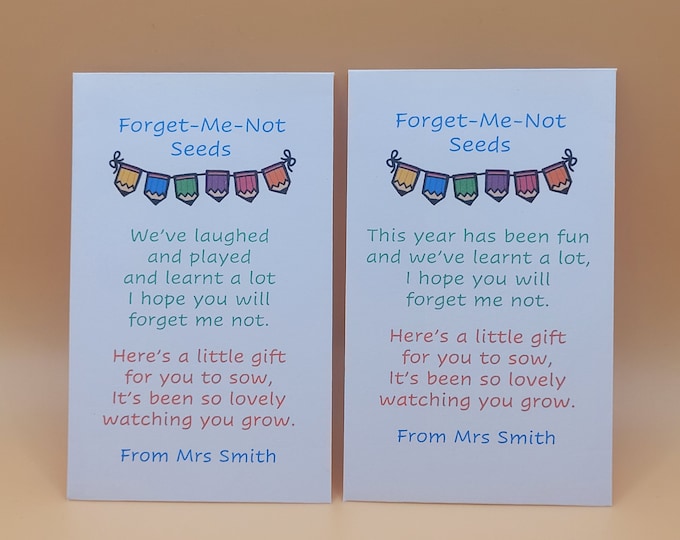 Personalized Teacher Forget Me Not Seed Gift, End of Year Teacher Gift ...