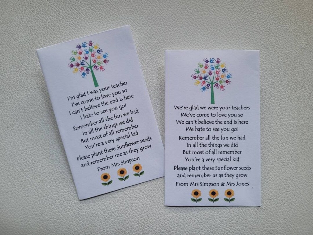 Sunflower Seed Packet Envelope Gift From Teacher to Student Pupil End ...