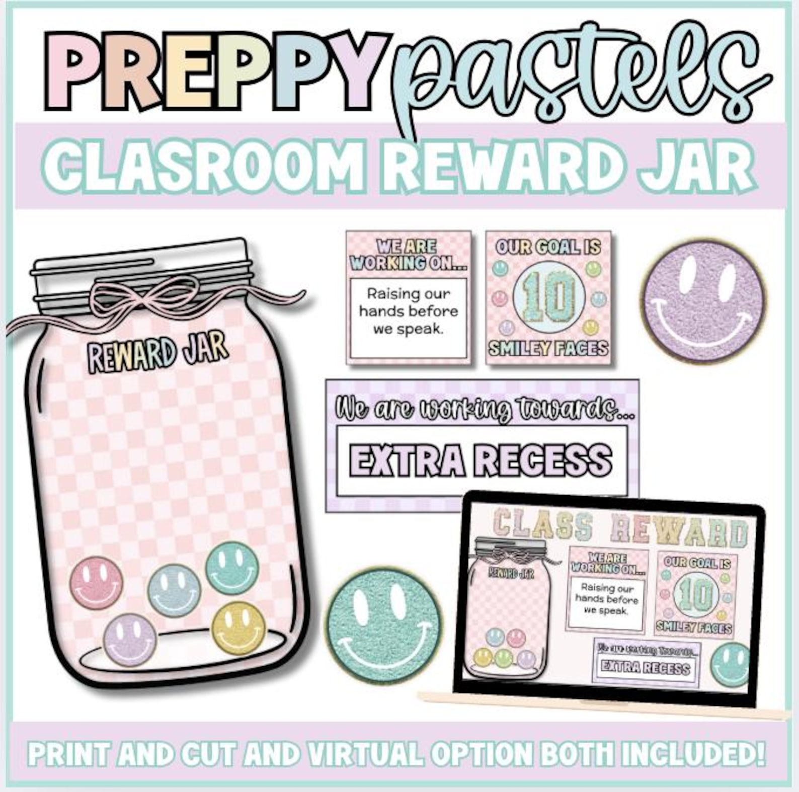 Preppy Pastel Classroom Reward Jar | Printable & Digital Google Slides ...