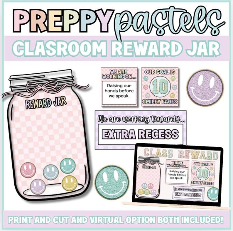 Preppy Pastel Classroom Reward Jar | Printable & Digital Google Slides ...