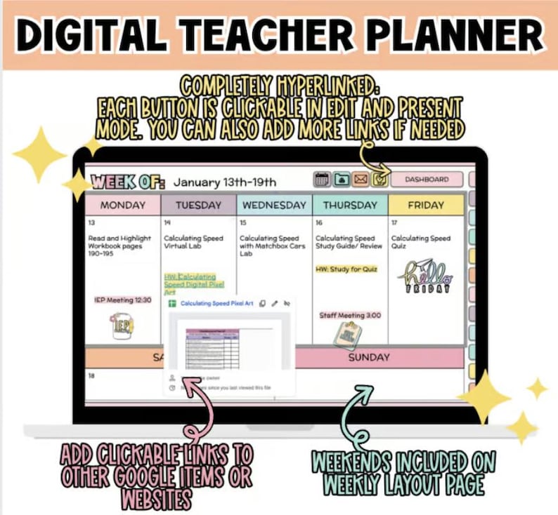 Undated Teacher Planner for Google Slides | Hyperlinked With Free ...