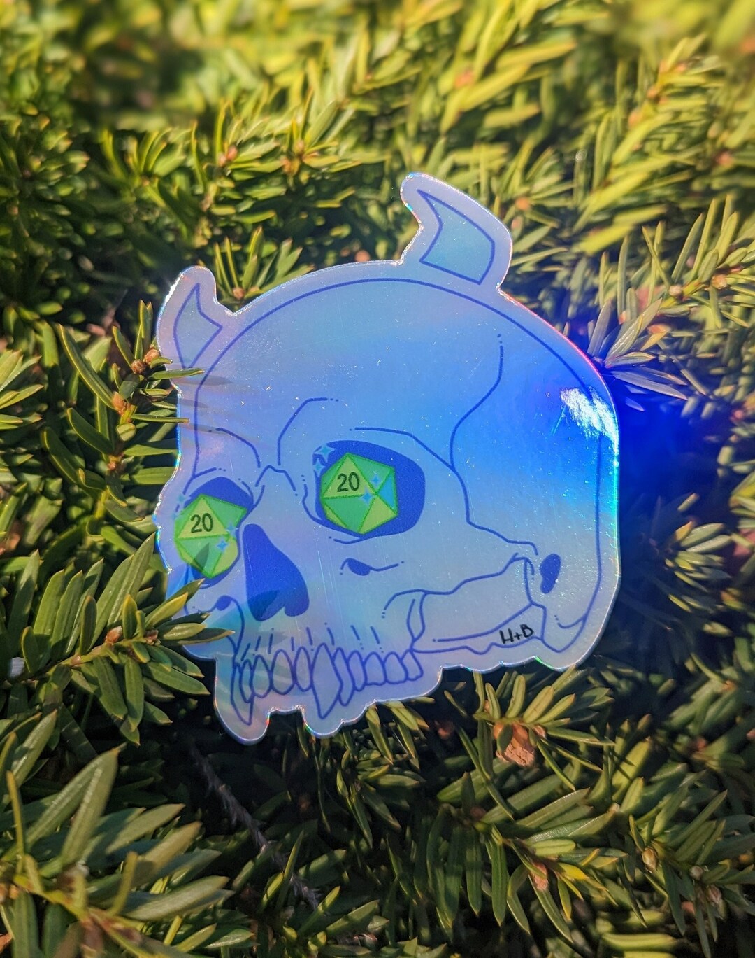 D20 Skull Sticker | Holographic Waterproof Sticker, Skull With Horns ...