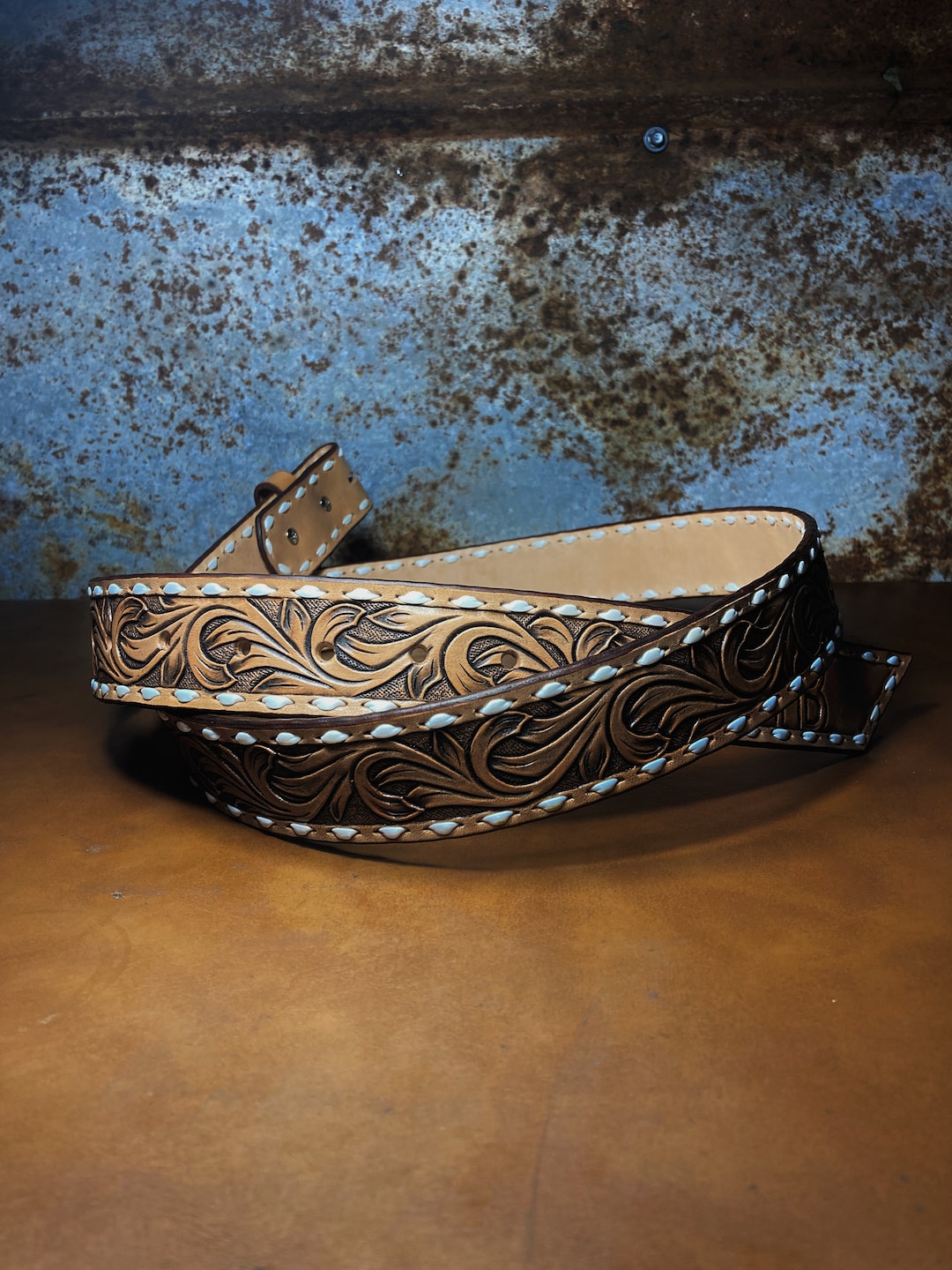 Custom Floral Tooled Leather Belt - Etsy