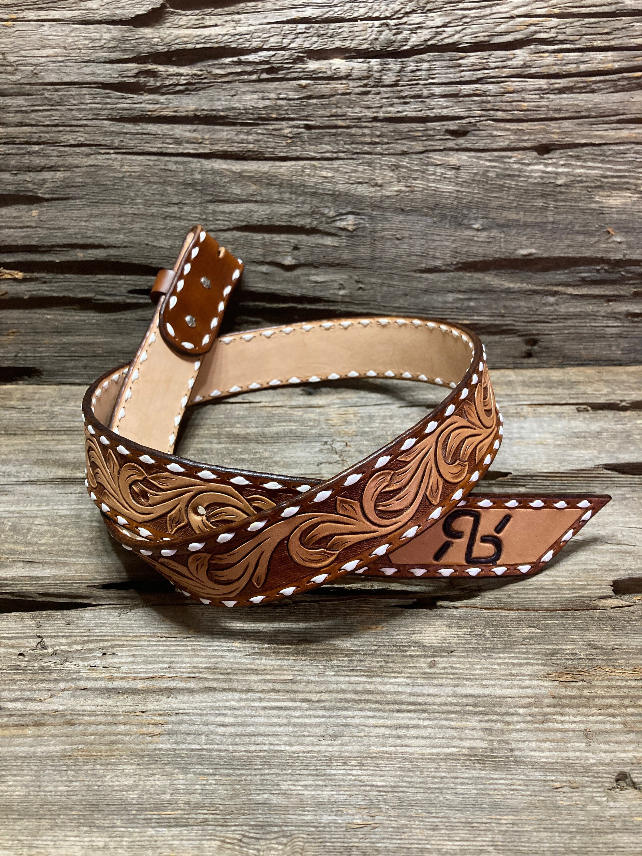 Custom Floral Tooled Leather Belt - Etsy