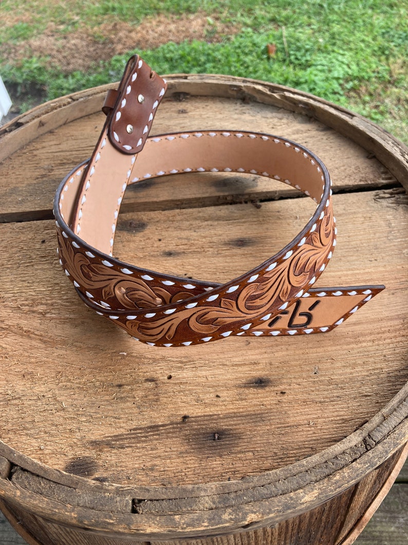 Custom Floral Tooled Leather Belt - Etsy