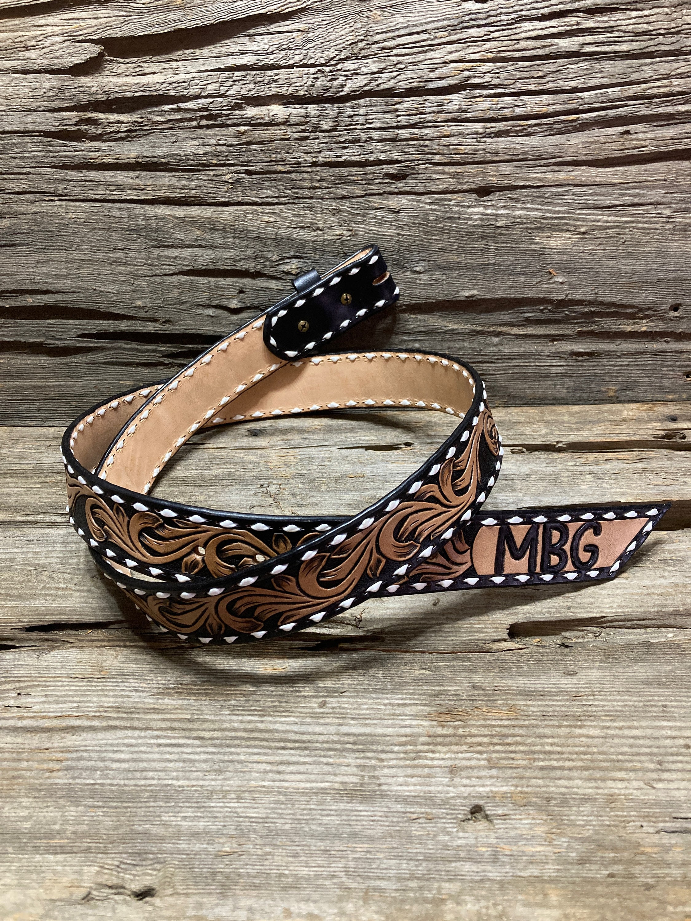 Custom Floral Tooled Leather Belt - Etsy