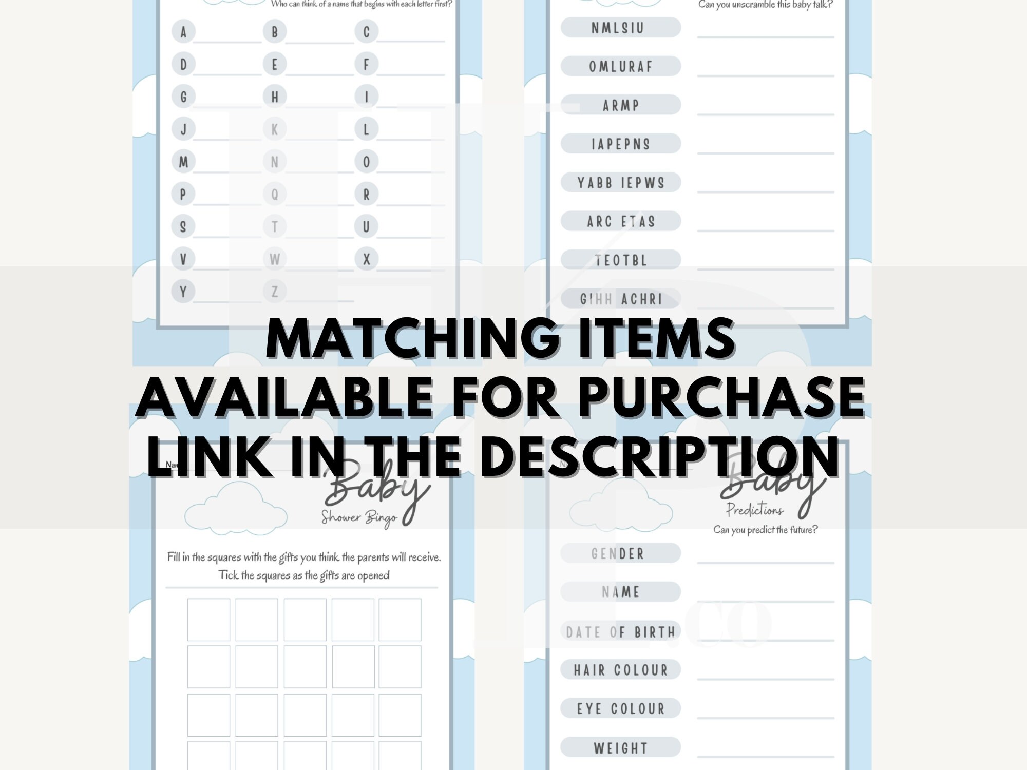Cloud Baby Bingo Baby Shower Game Bingo Card Blue Boy Shower - Etsy