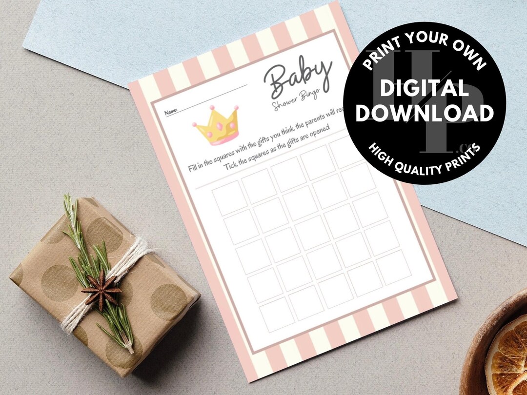 Princess Baby Bingo Baby Shower Game Bingo Card Pink Girl Shower Games ...