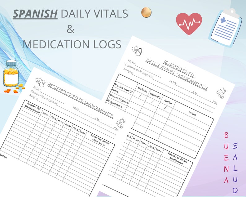 Printable Vital Signs and Medication Tracker SPANISH - Letter Size ...