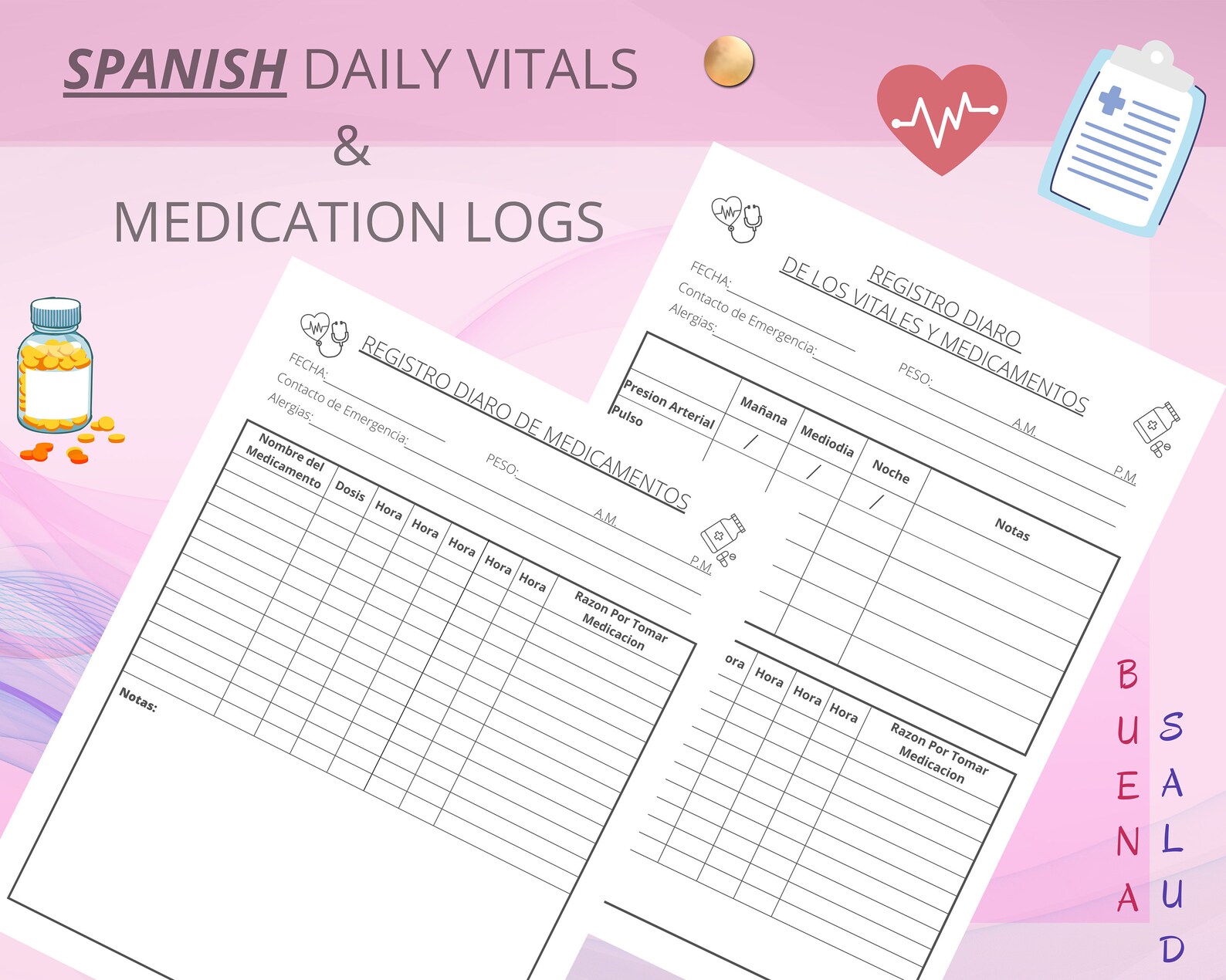 Printable Vital Signs and Medication Tracker SPANISH Letter - Etsy