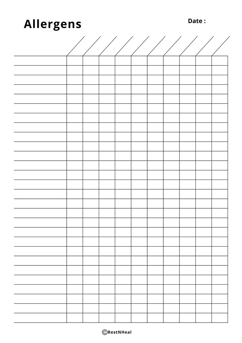 Printable Allergy Tracker, Food Symptom Tracker, Allergen List, Health ...