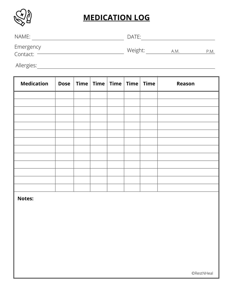 Printable Daily Vital Signs and Medication Tracker Plus BONUS Wellness ...