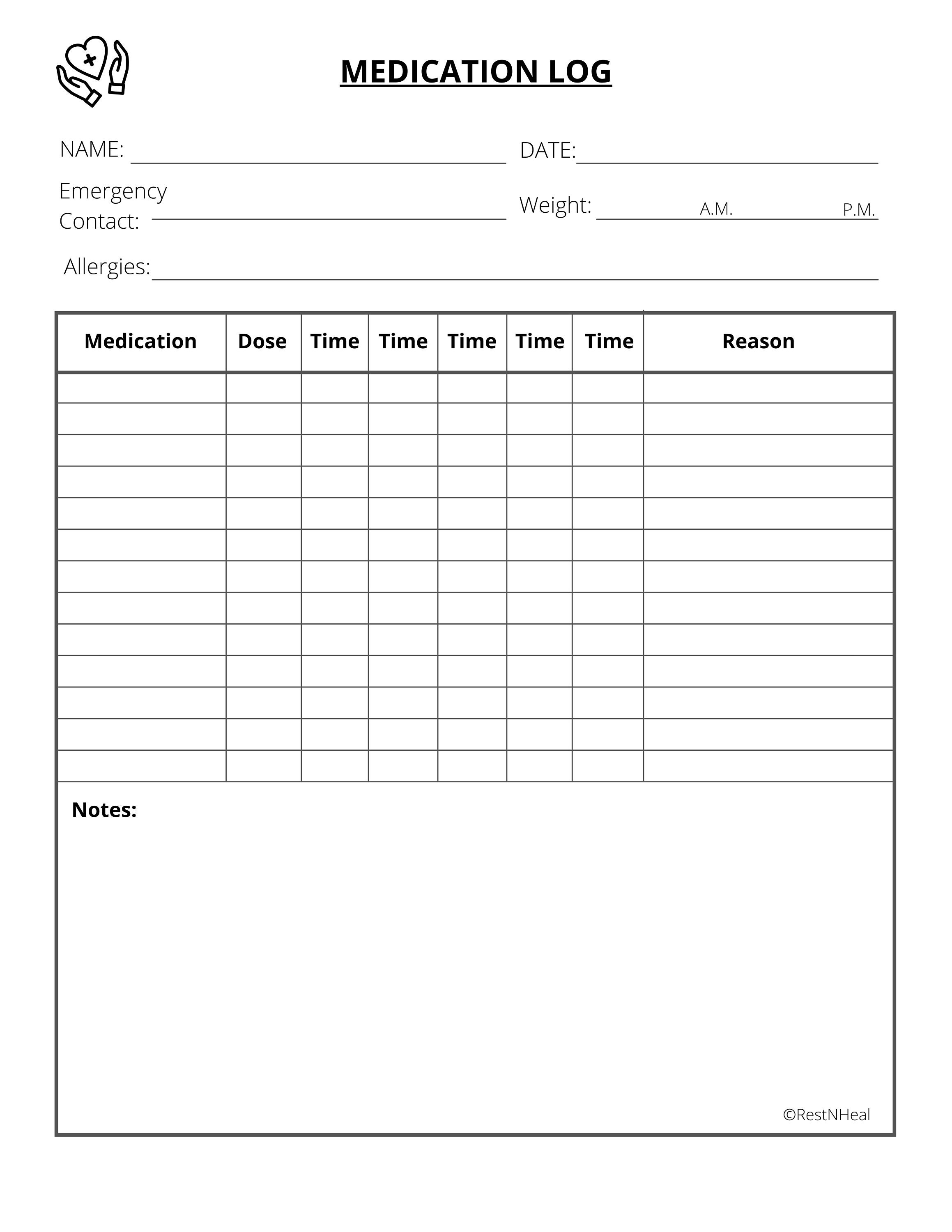 Printable Daily Vital Signs and Medication Tracker Plus BONUS Wellness ...