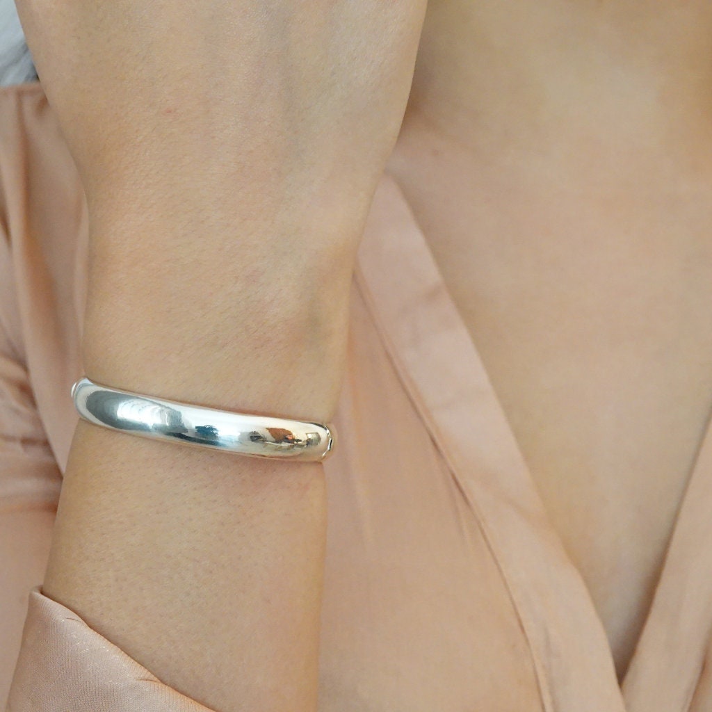 925 Sterling Silver Chunky Bangle, Chunky Silver Bangle, Solid Silver ...