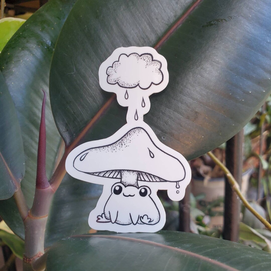 Rainy Day | Black & White | Frog and Mushroom Sticker - Etsy