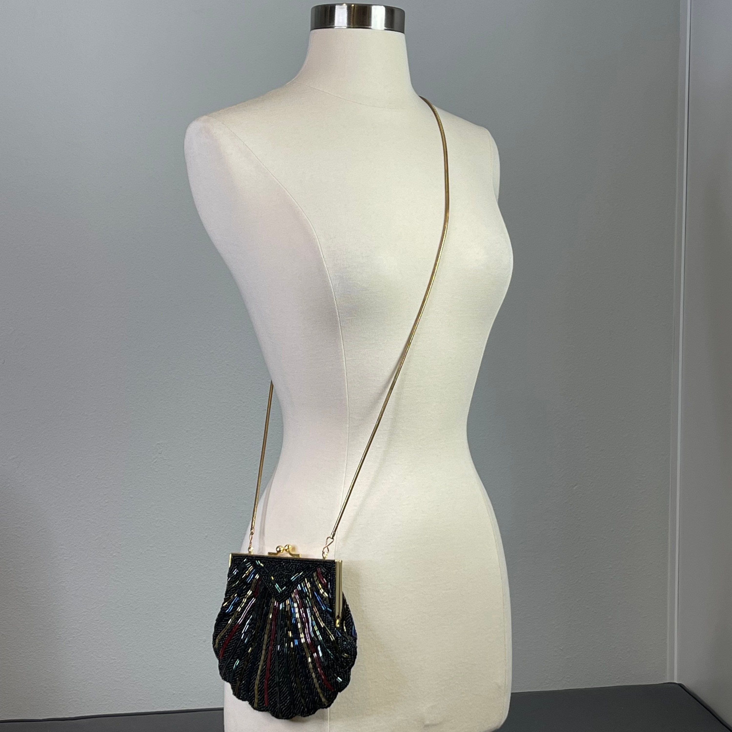 Bechamel Vintage Black Beaded Clamshell Crossbody Bag - Etsy