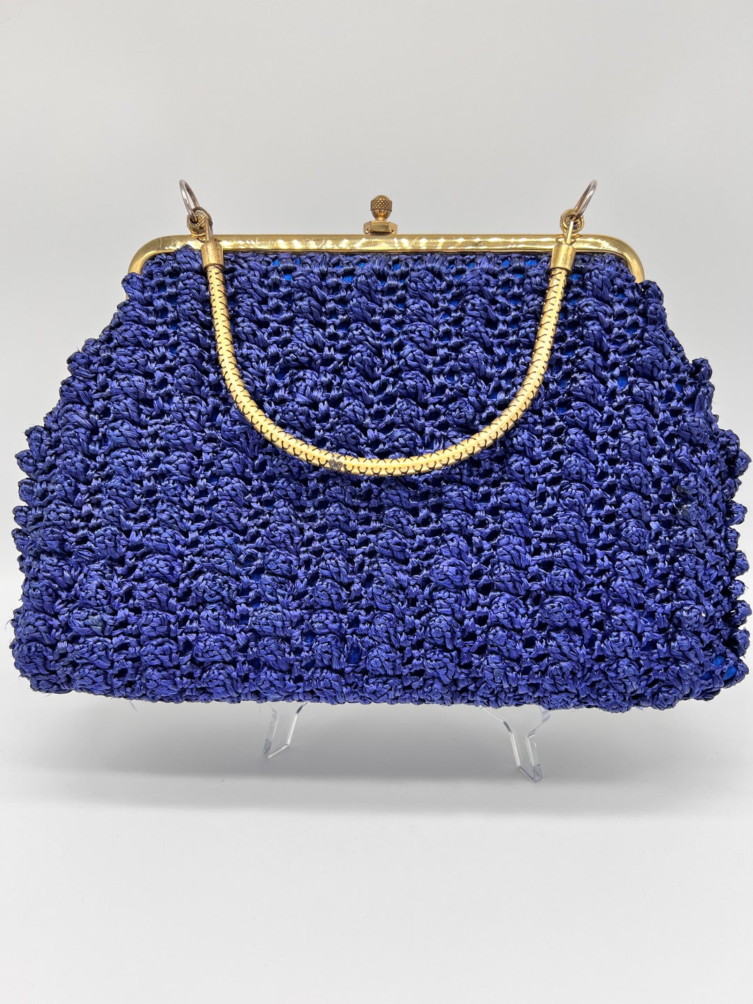 Blue Nubby Straw Top Handle Bag - Etsy