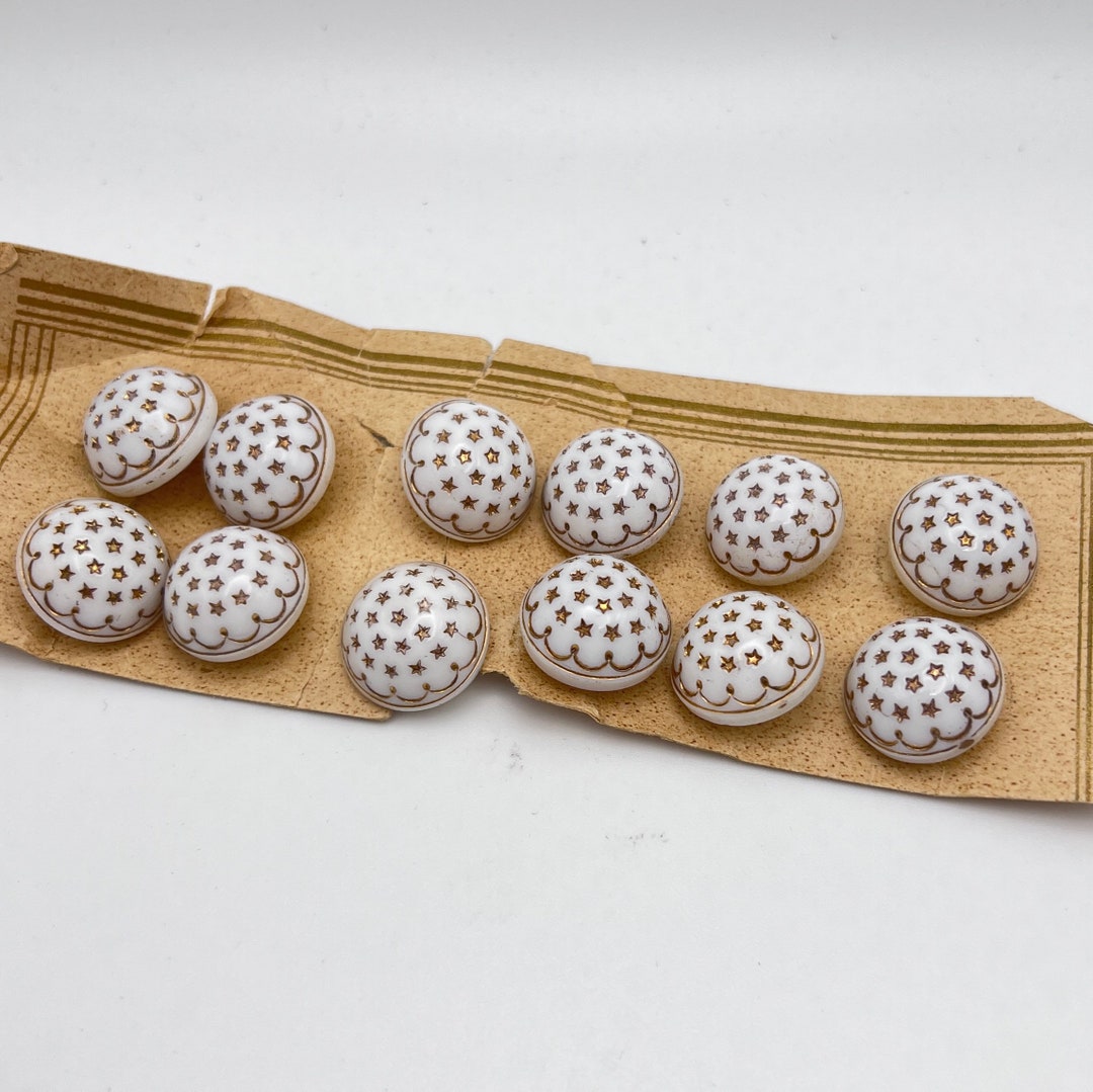 Vintage Set of 12 White Shank Buttons With Gold Colored Accents - Etsy