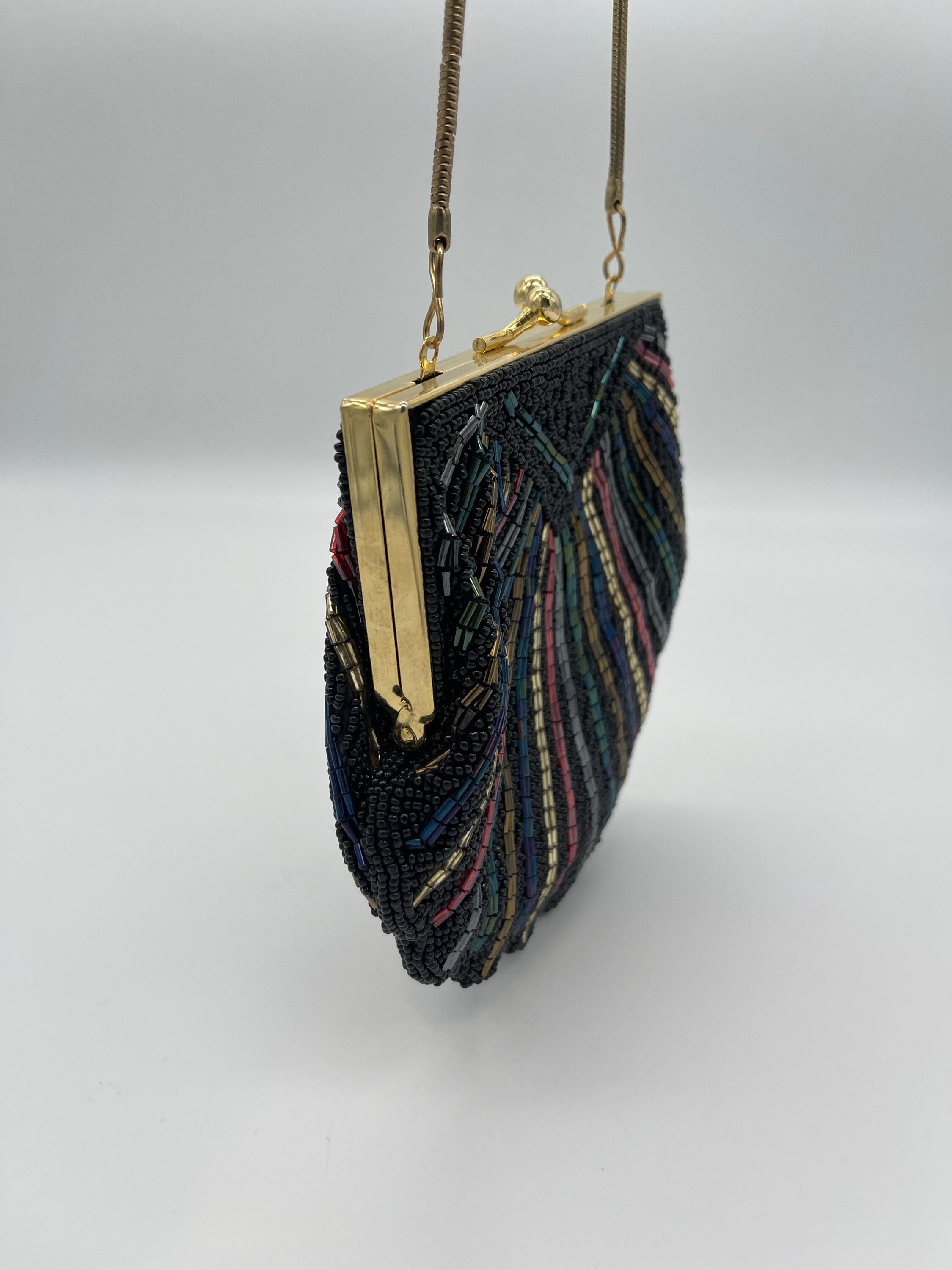 Bechamel Vintage Black Beaded Clamshell Crossbody Bag - Etsy