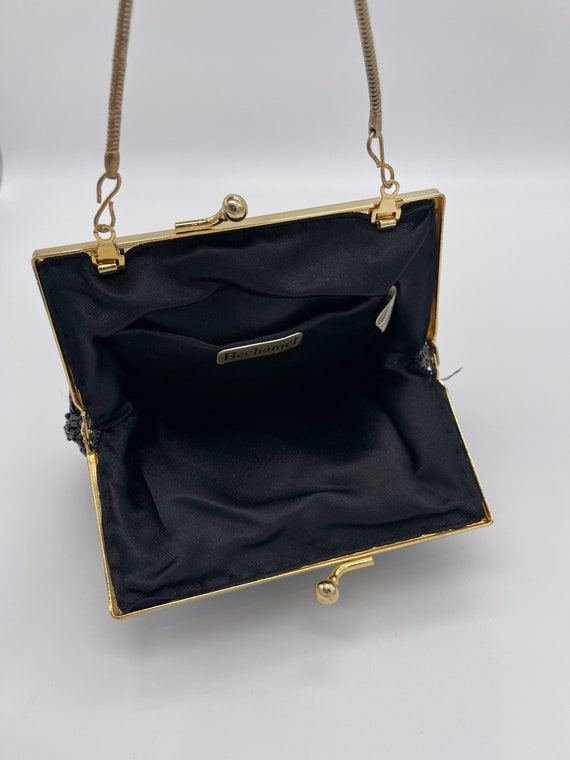 Bechamel Vintage Black Beaded Clamshell Crossbody Bag - Gem