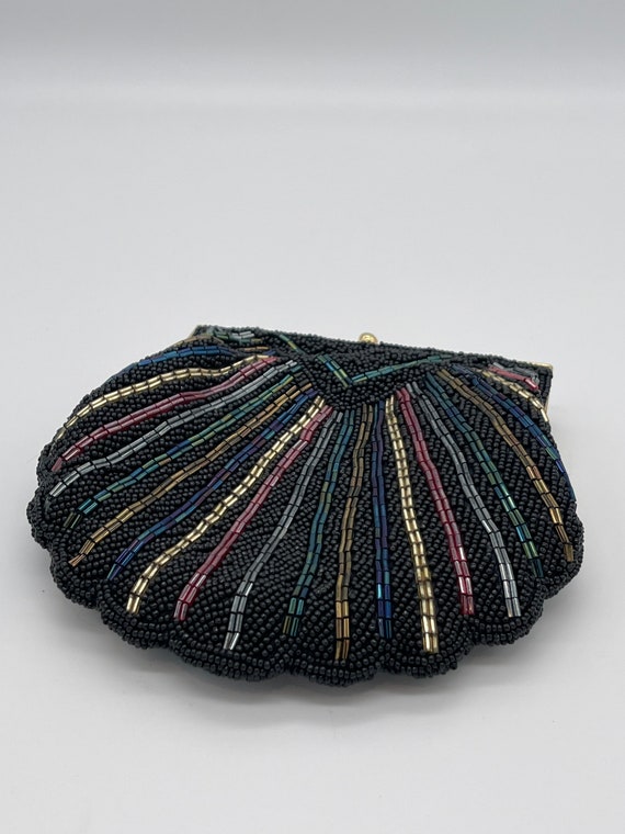 Bechamel Vintage Black Beaded Clamshell Crossbody Bag - Gem