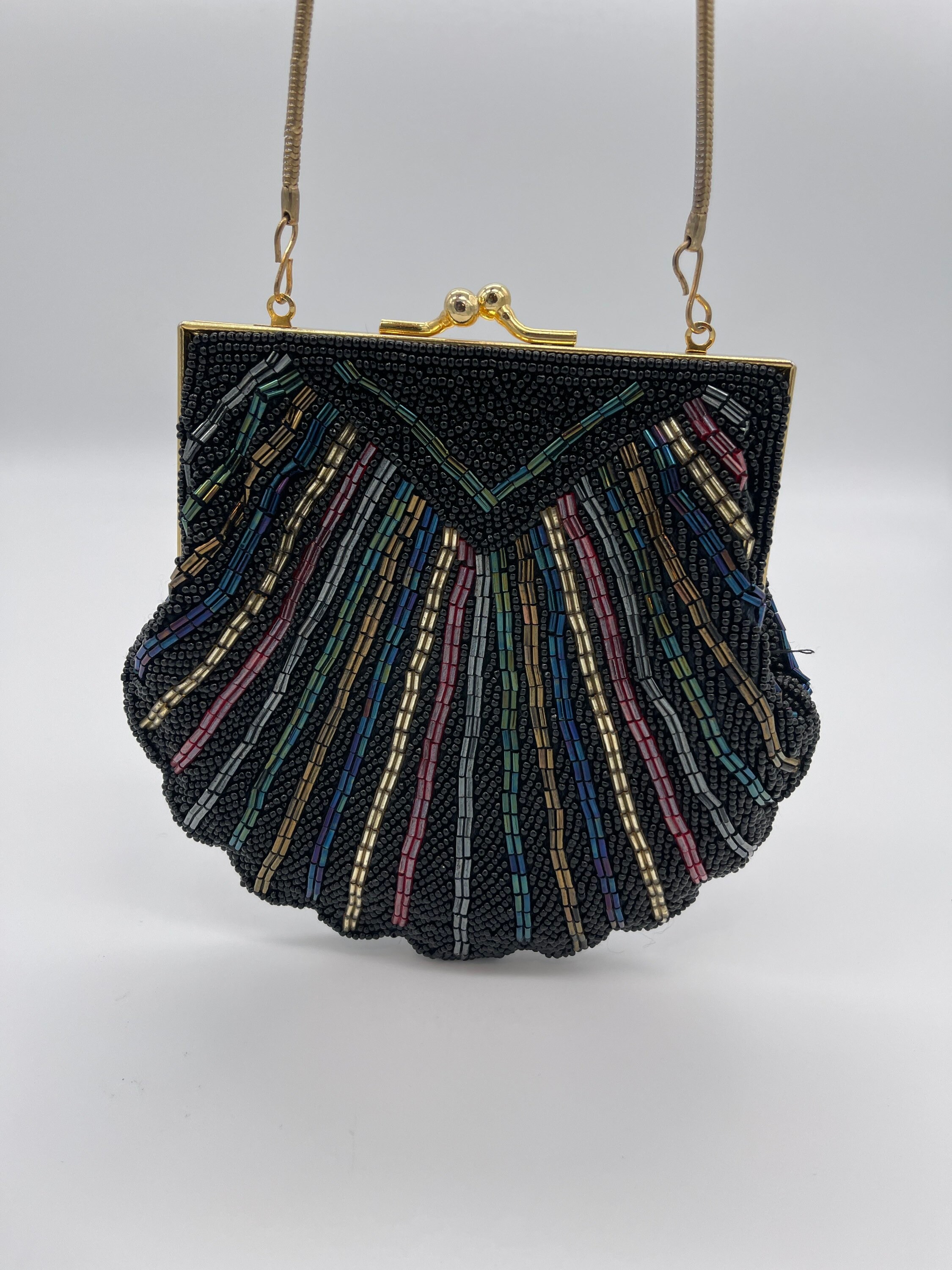 Bechamel Vintage Black Beaded Clamshell Crossbody Bag - Etsy