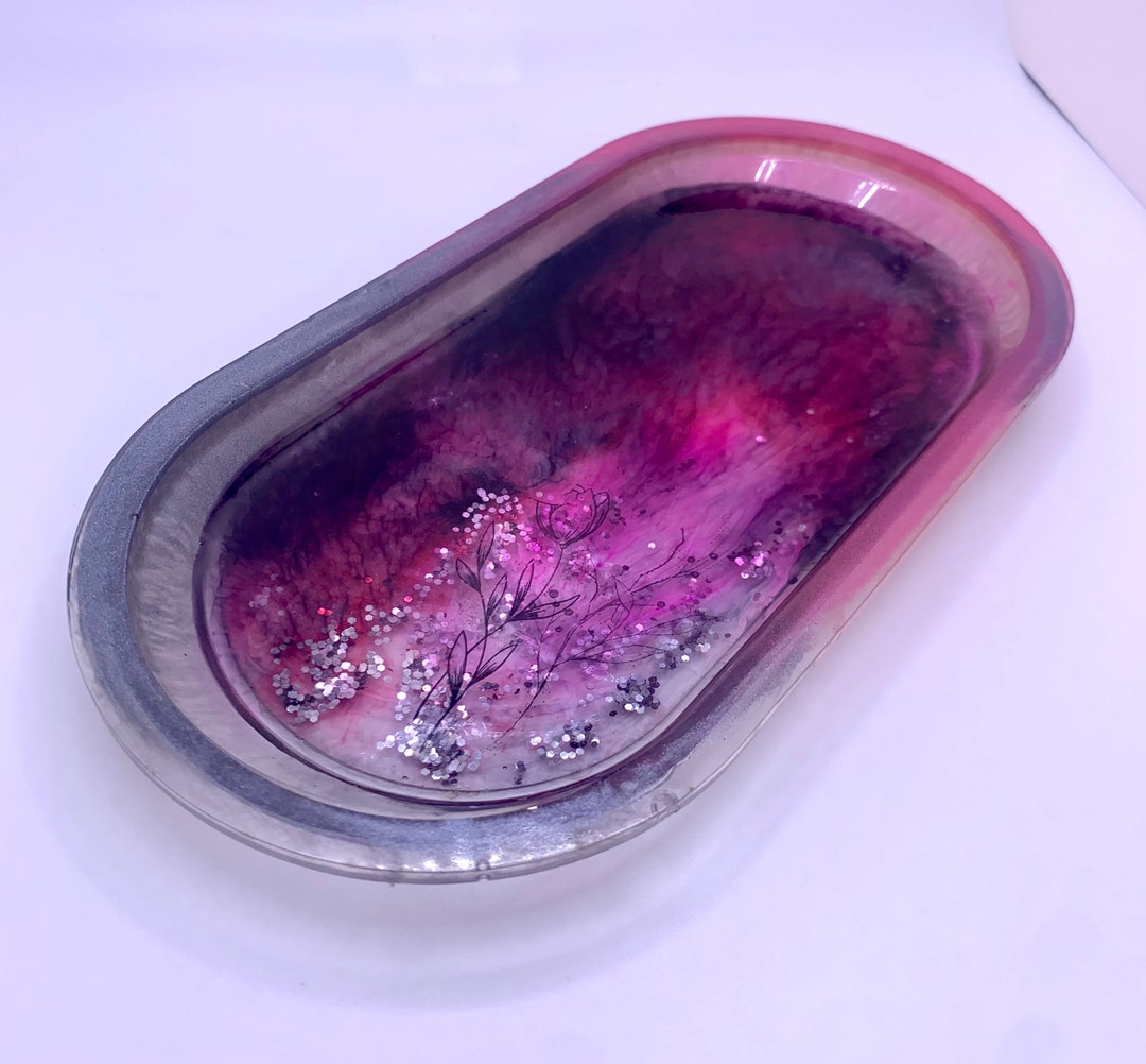 Dark Bouquet Epoxy Resin Tray | Pink and Black Alcohol Ink Tray ...