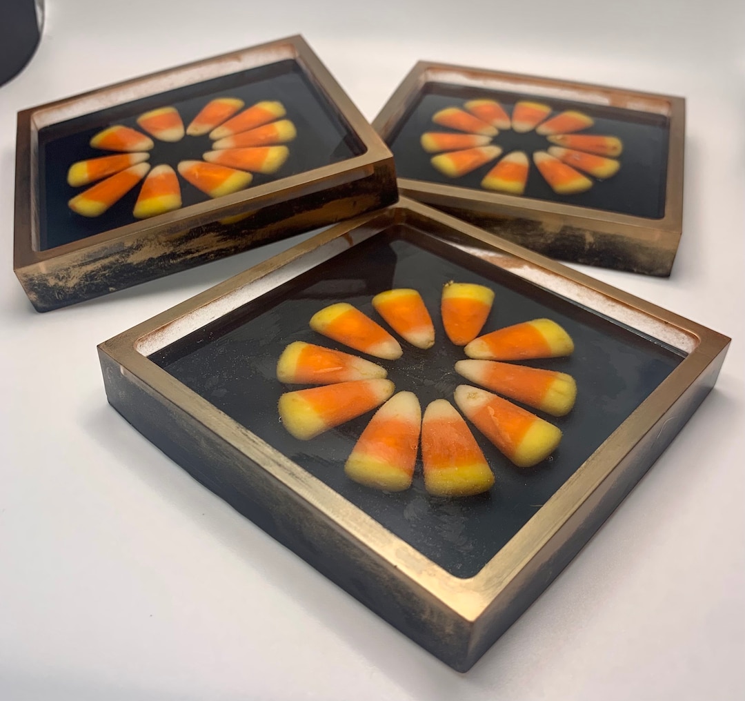 Candy Corn Epoxy Resin Coaster Set | - Etsy