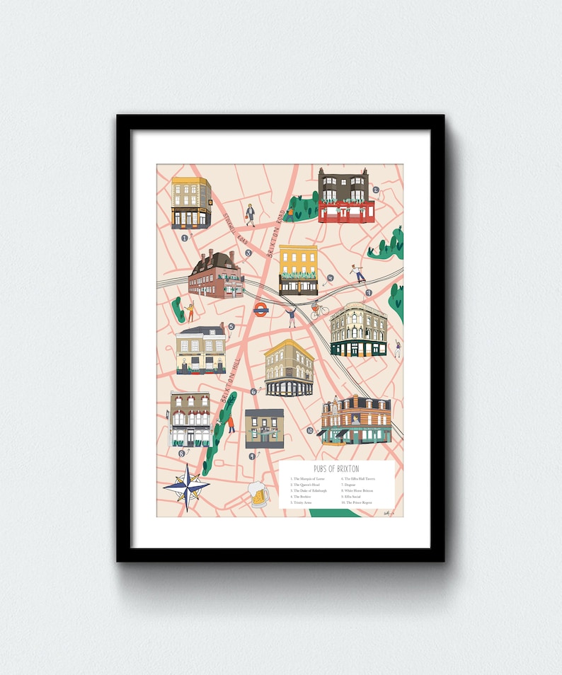 Brixton Print Poster Pub Map South London - Etsy UK