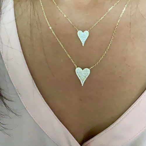 Pave Heart Necklace - Etsy
