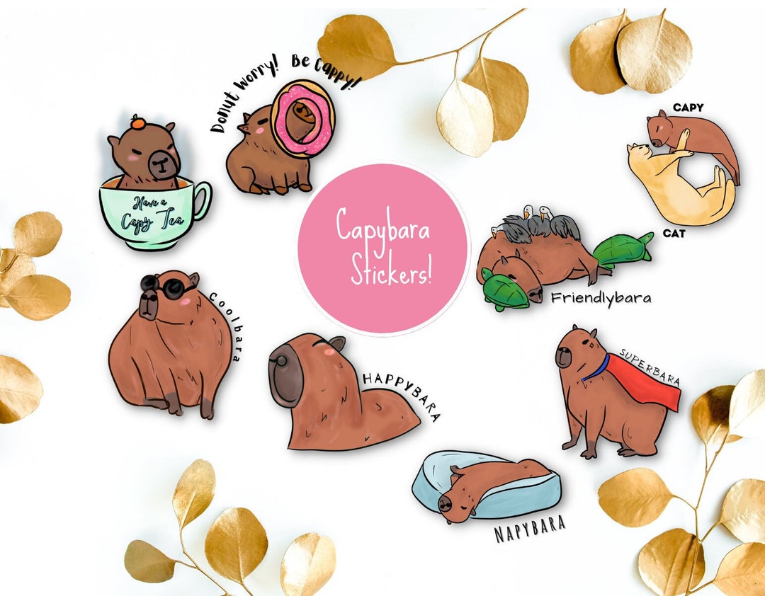 Capybara Stickers Sets | Happy Capy Stickers | Vinyl Clear Water ...