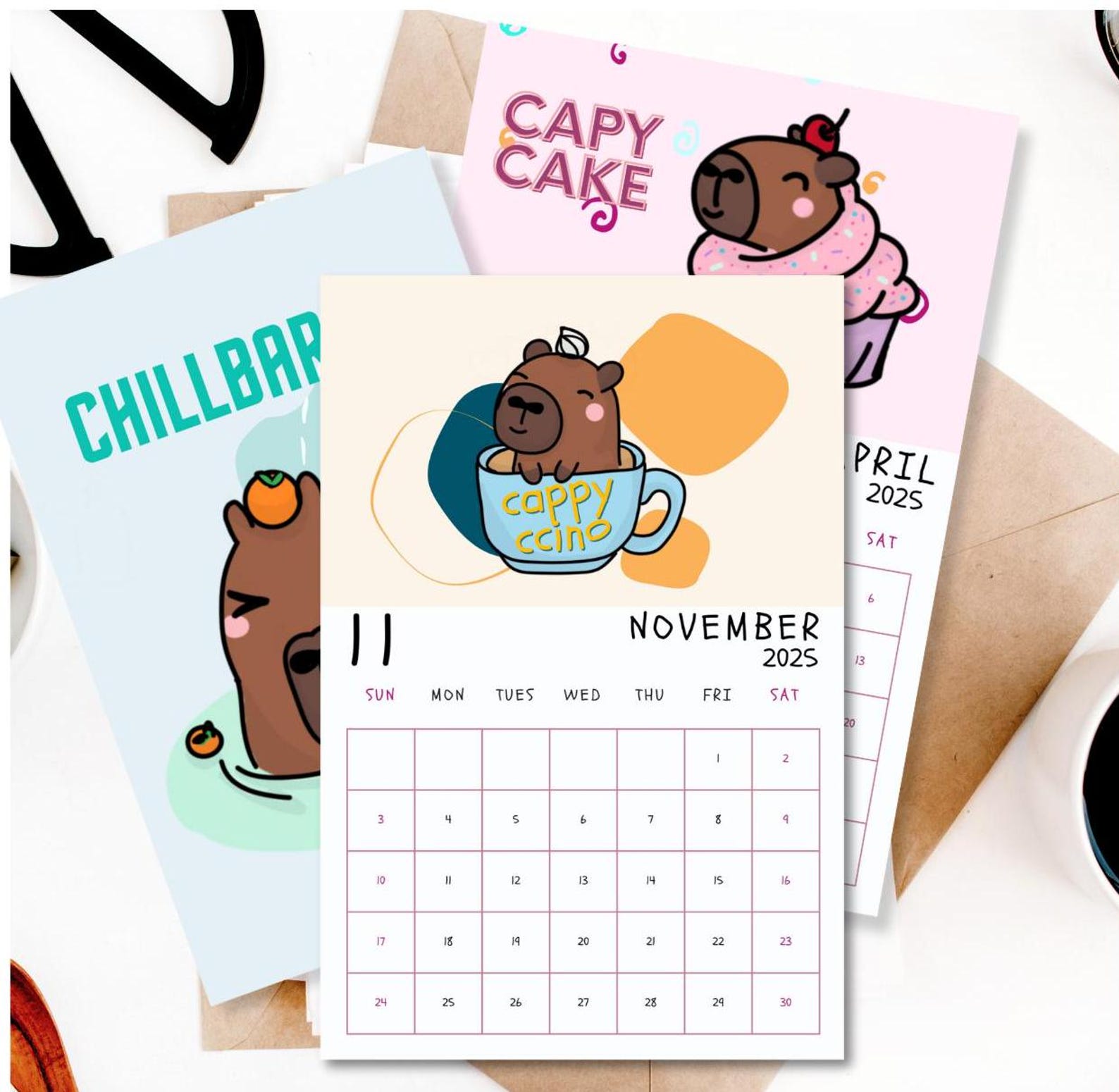 Capybara and Friends 2025 Desk Stand Calendar With Wood Easel Stand - Etsy
