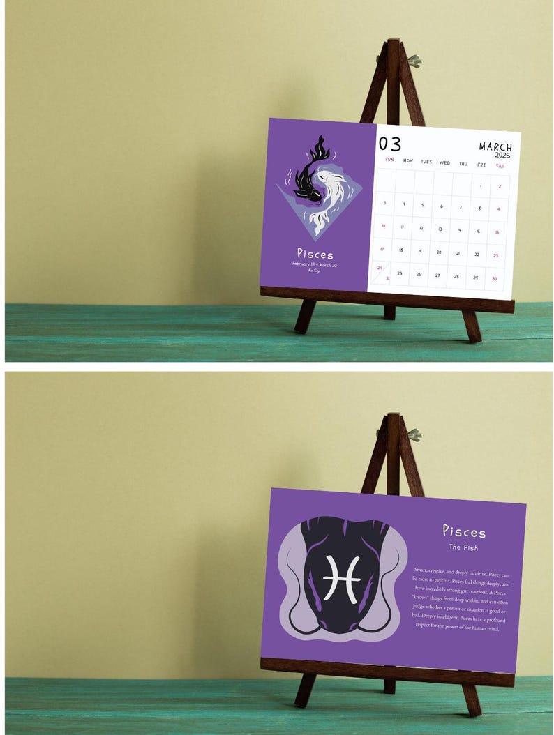 Zodiac Signs Astrology 2025 Desk Calendar With Wood Easel Stand - Etsy