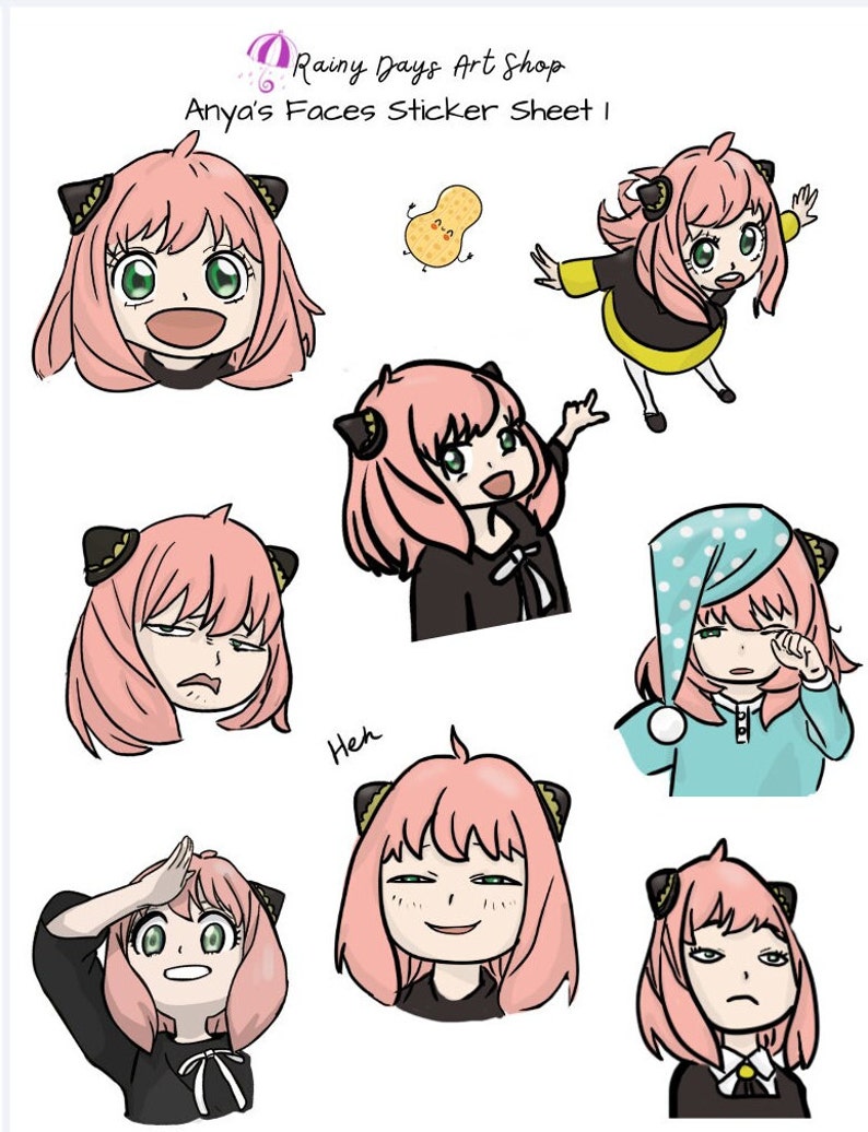 Sxf Anya Meme Faces Sticker Sheets | Matte Vinyl Stickers - Etsy