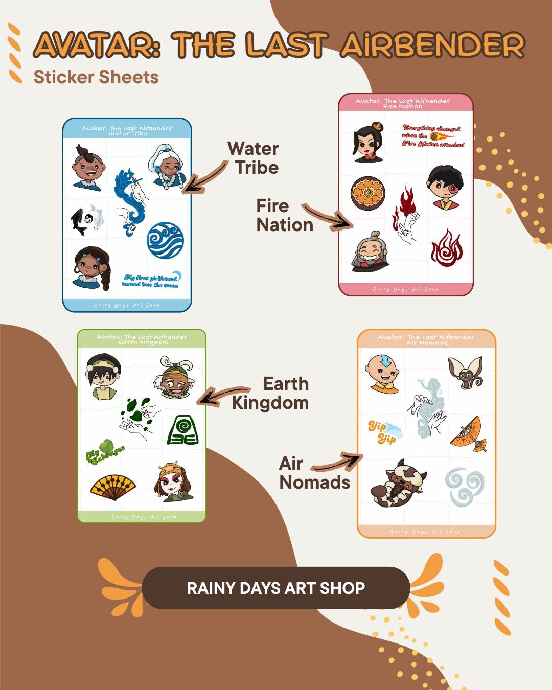 ATLA Vinyl Sticker Sheets | Avatar the Last Airbender - Etsy
