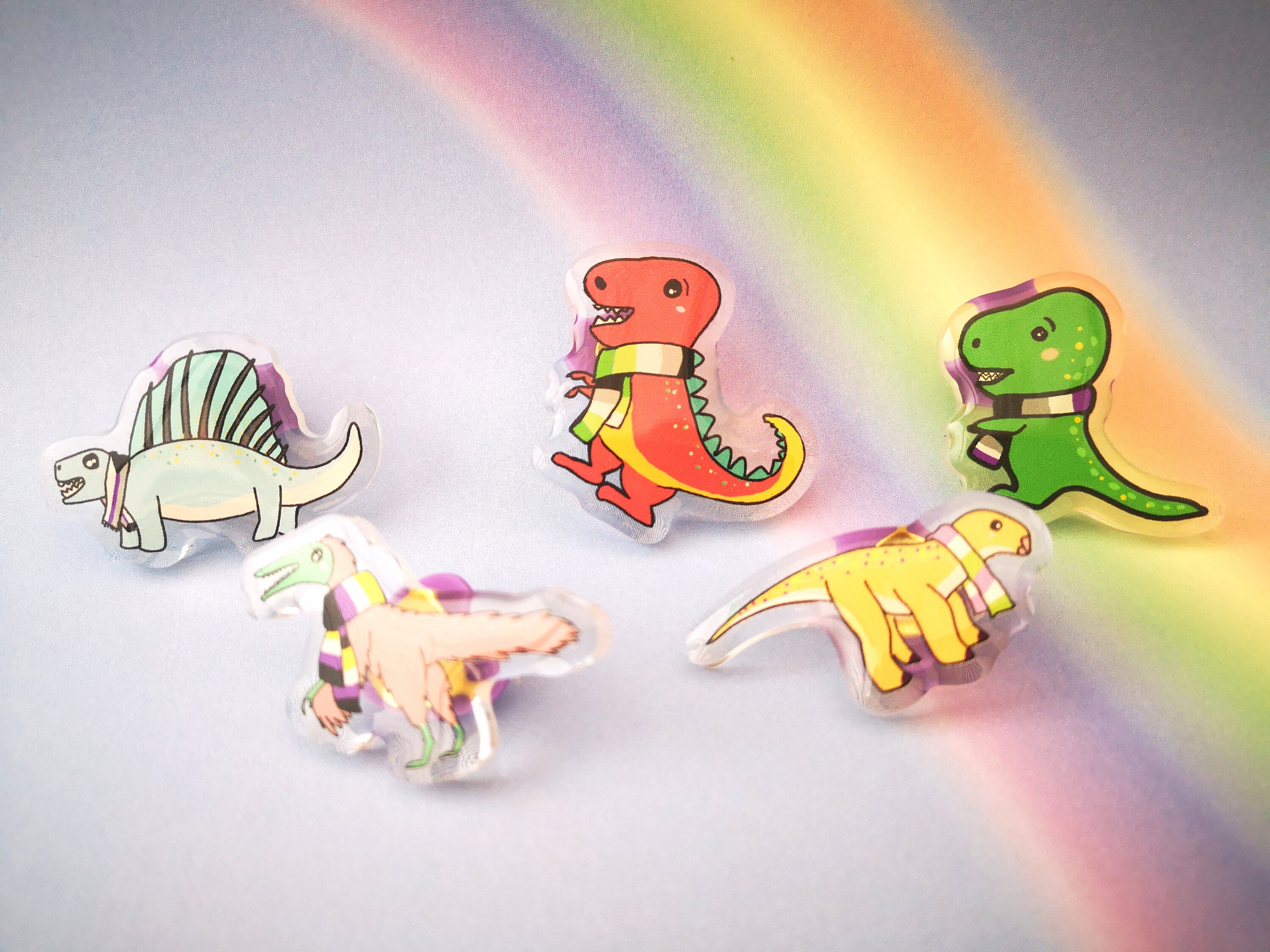 Pride Dinosaur Acrylic Pin | LGBT Dino Pins With Scarves - Etsy