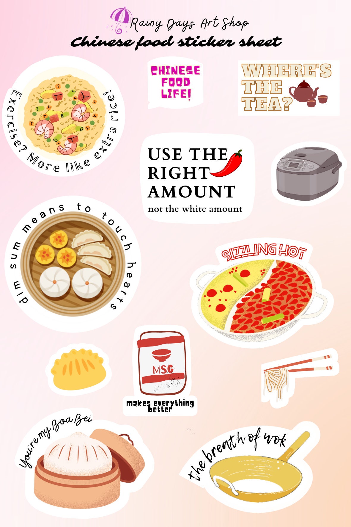 Chinese Food Sticker Sheets Asian Food Stickers Dim Sum - Etsy