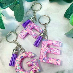 Pink and Purple Personalised Initial Keyring Confetti // Custom Made ...