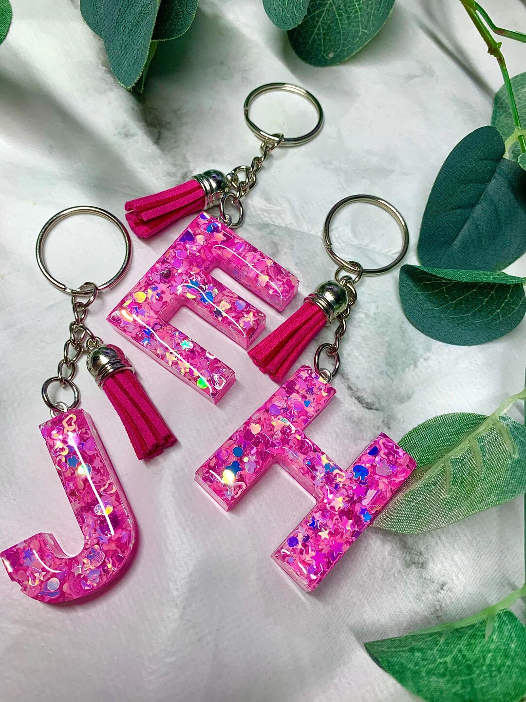 Pink Personalised Initial Keyring Pink Mix Confetti // Custom Made ...
