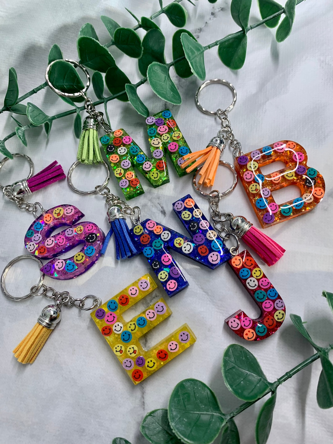 Happy Faces Themed Handmade Resin Keyring // Smile, Faces, Gift for ...