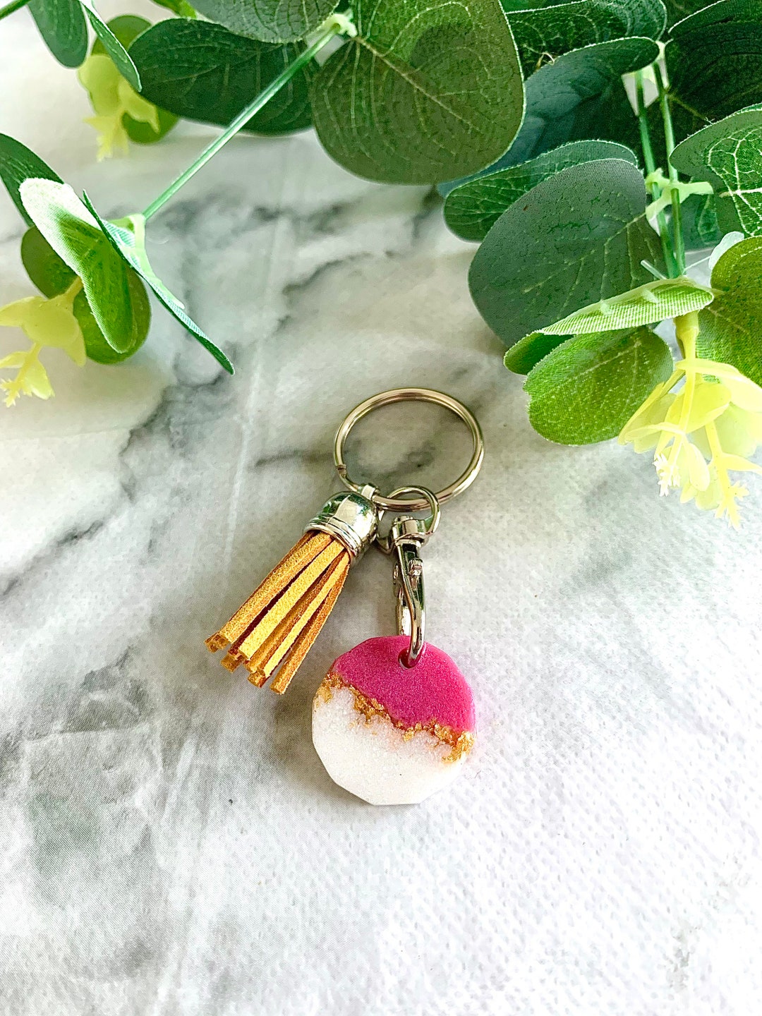 Pink, White and Gold Resin Trolley Token With Keyring Clip // Trolley ...
